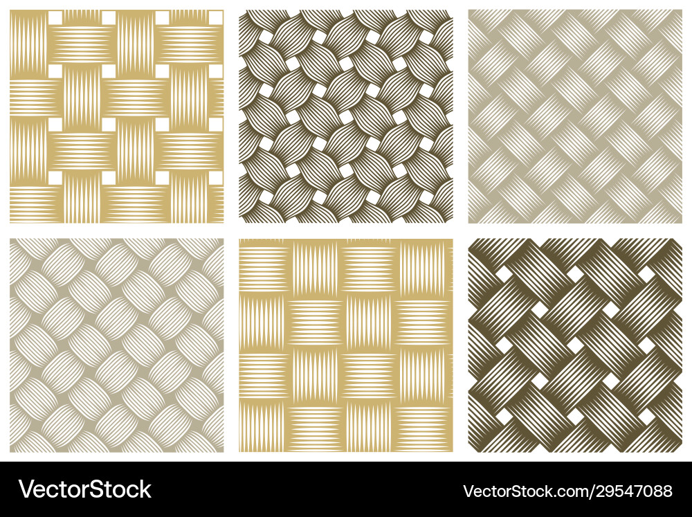 Seamless weaving patterns set linear backgrounds Vector Image