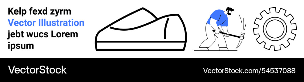 Worker digging with shovel shoe outline gear Vector Image