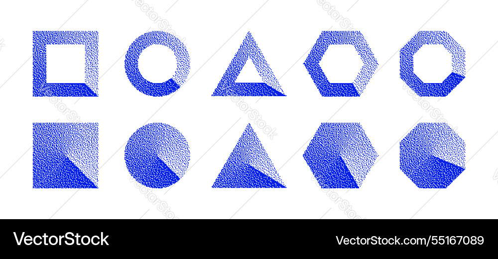 Basic geometric shapes with blue bitmap dither Vector Image