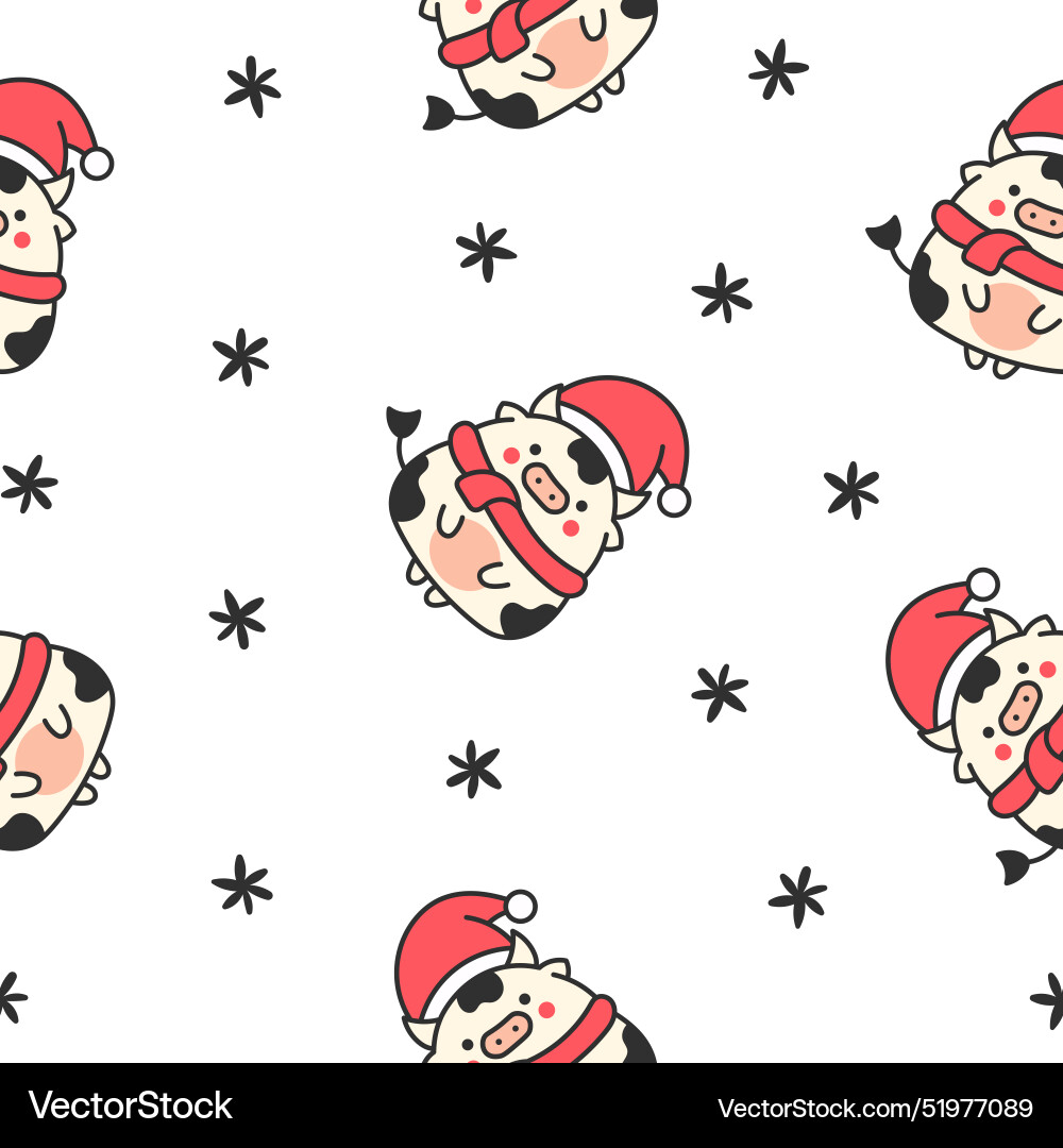 Cute cartoon kawaii cow seamless pattern Vector Image