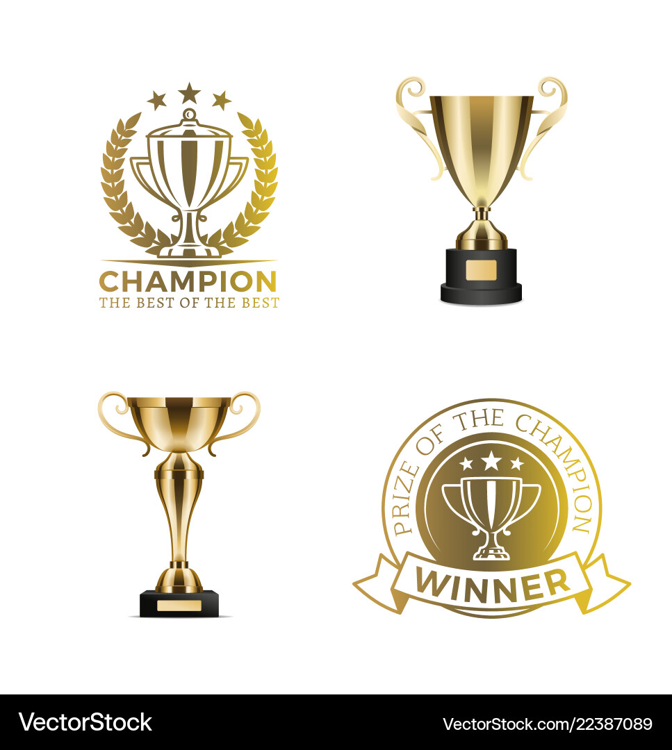 Gold Trophy Set - Champions & Winners Vector Image
