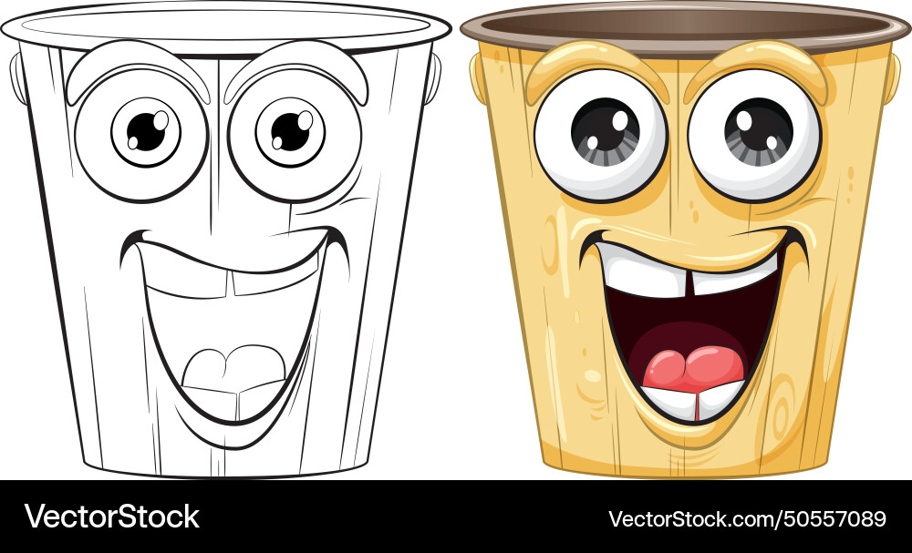 Two smiling animated trash bins one colored Vector Image