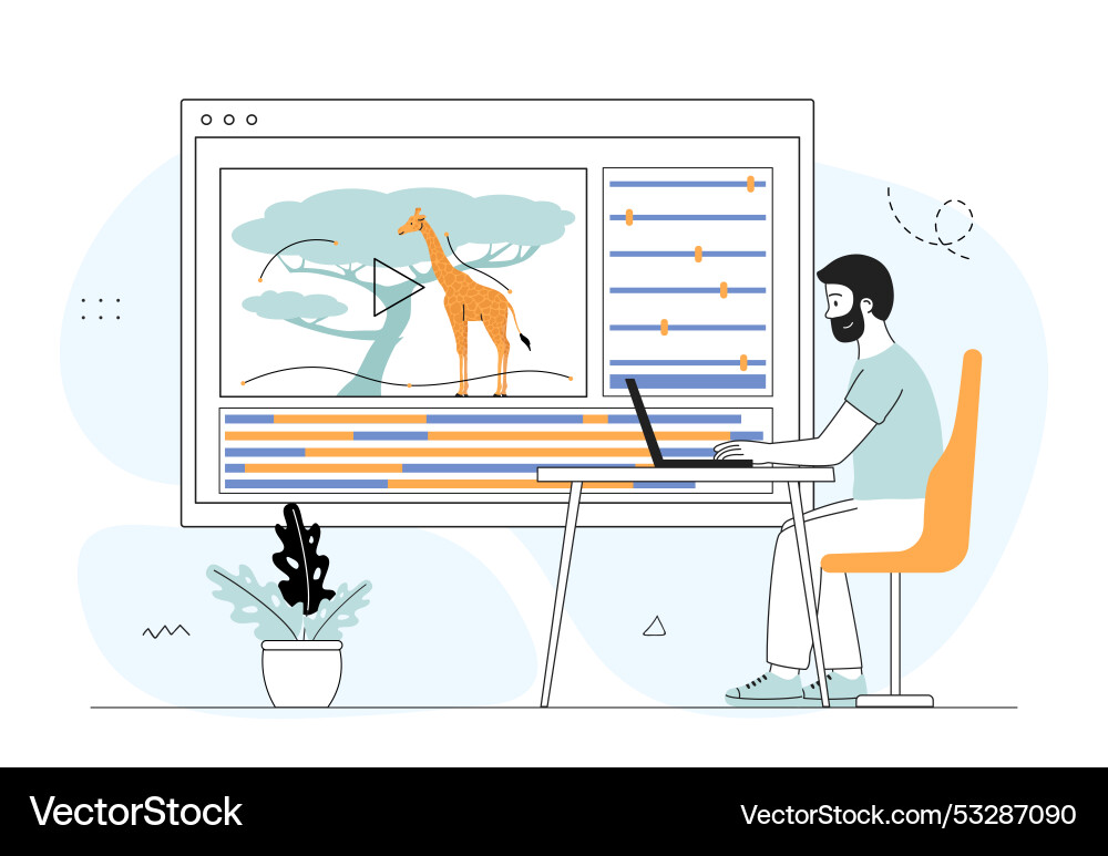 Animator at workplace man creates moving picture Vector Image