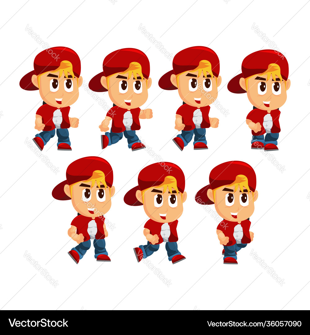 Boy character with hat run game kits adventure Vector Image