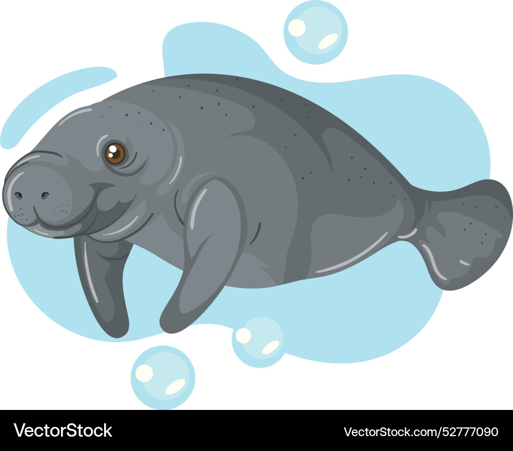 Cute cartoon manatee Royalty Free Vector Image