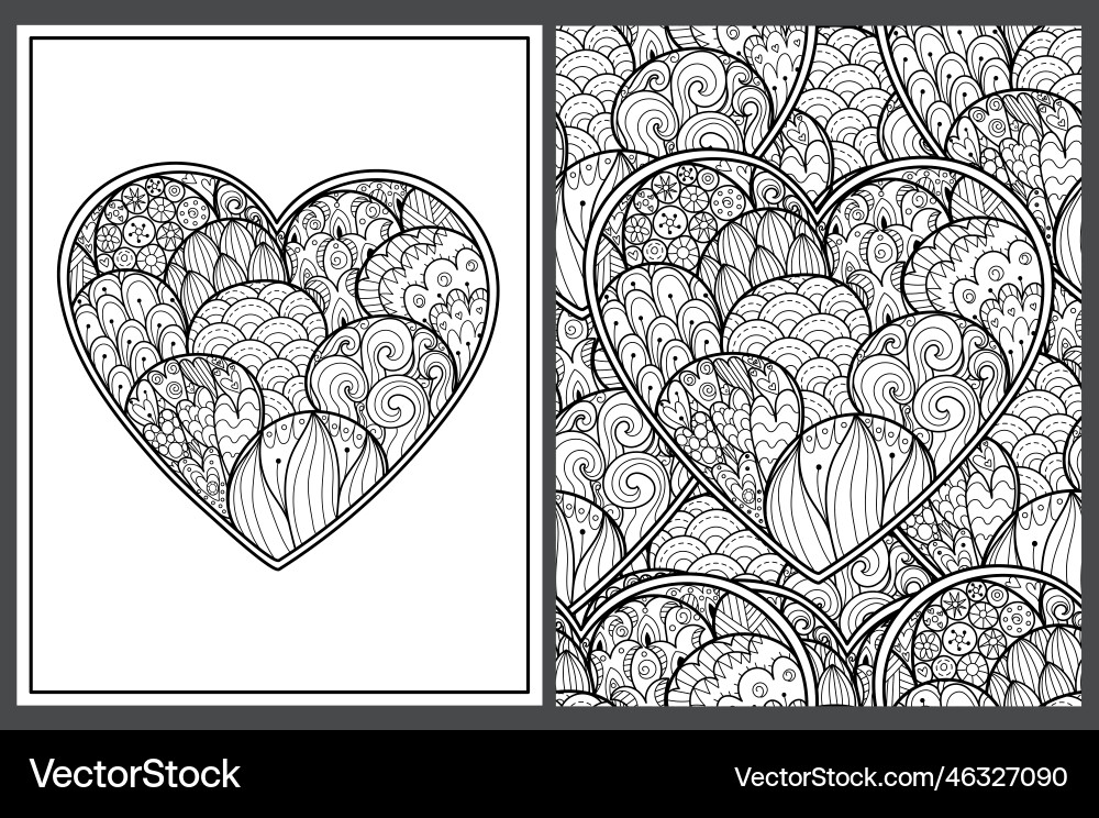 Cute Heart Doodle Coloring Pages Set Royalty Free Vector