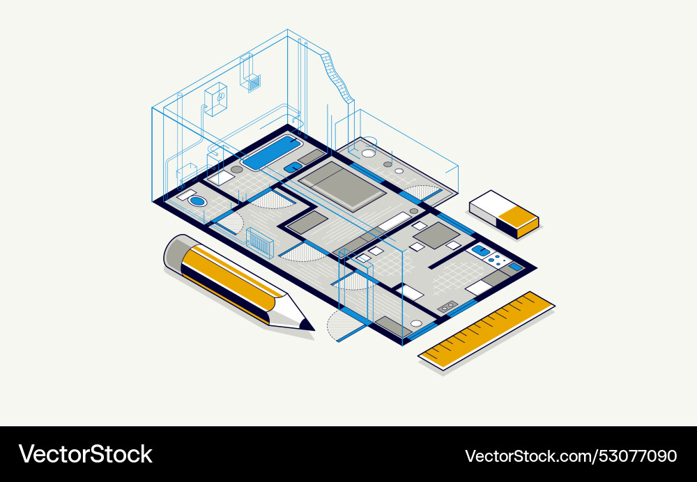 Floorplan implementation drawing with pencil flat Vector Image