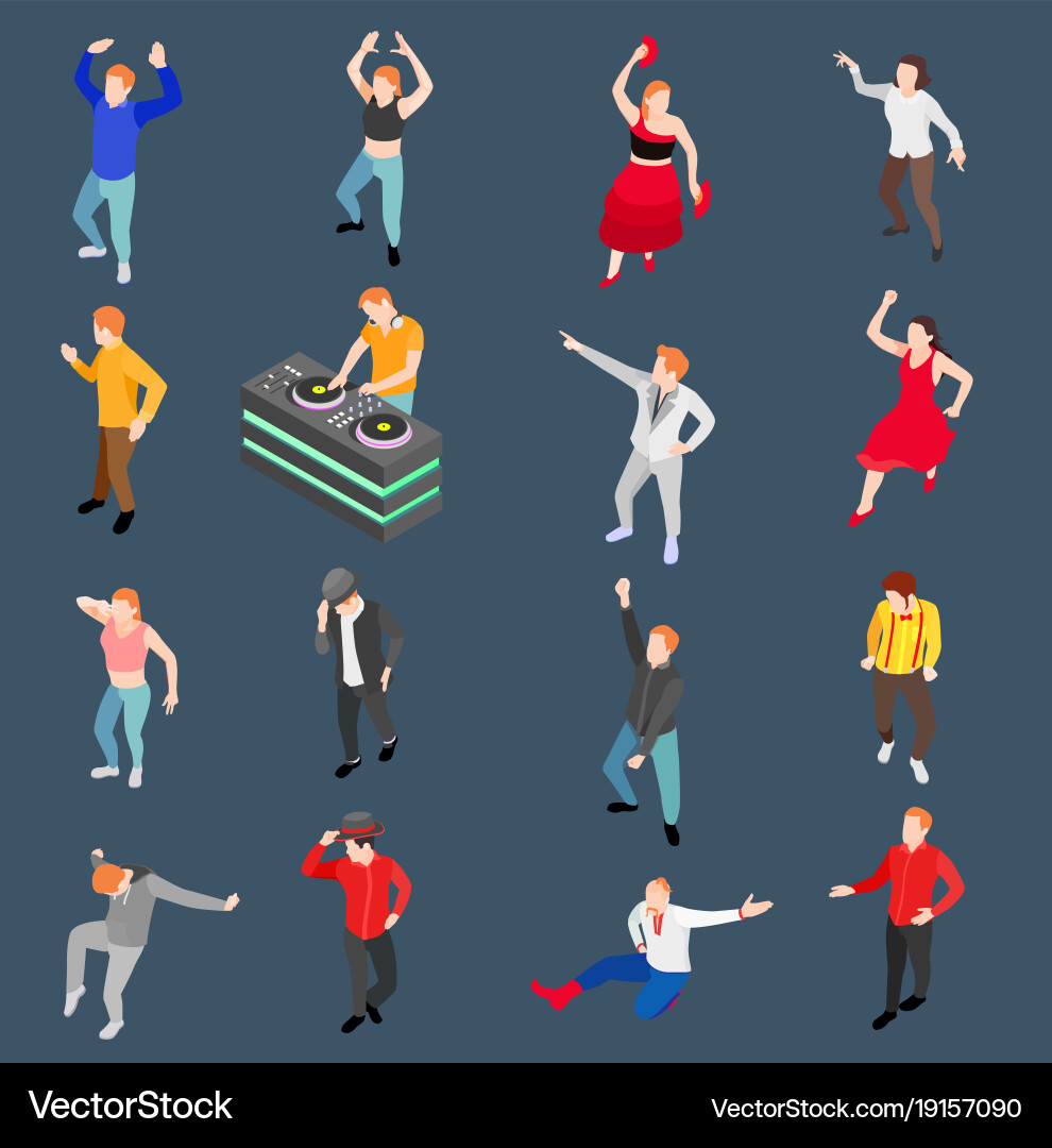 Isometric Dancing People Set Royalty Free Vector Image