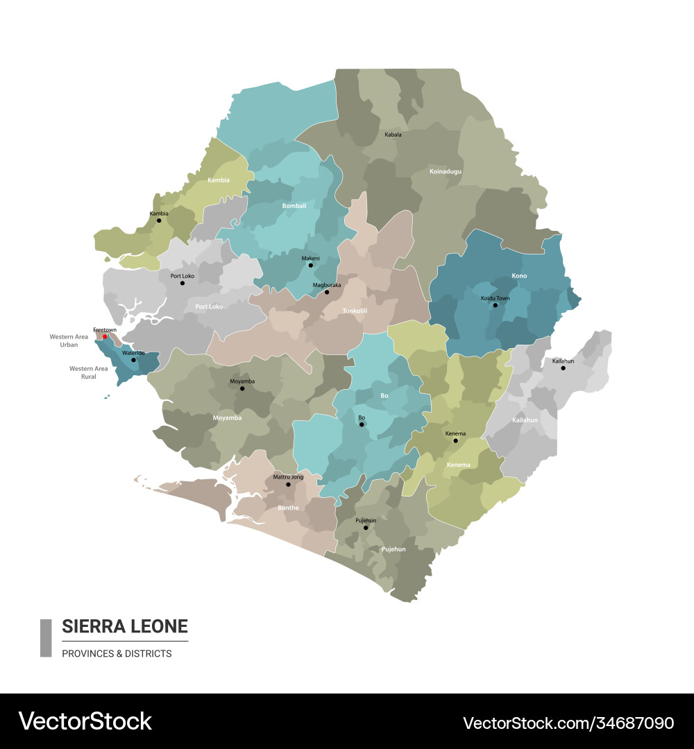 Sierra leone higt detailed map with subdivisions Vector Image