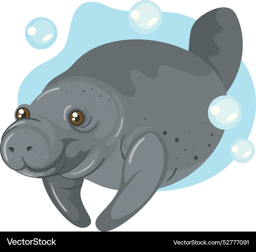 Cute sea cow swimming alone Royalty Free Vector Image