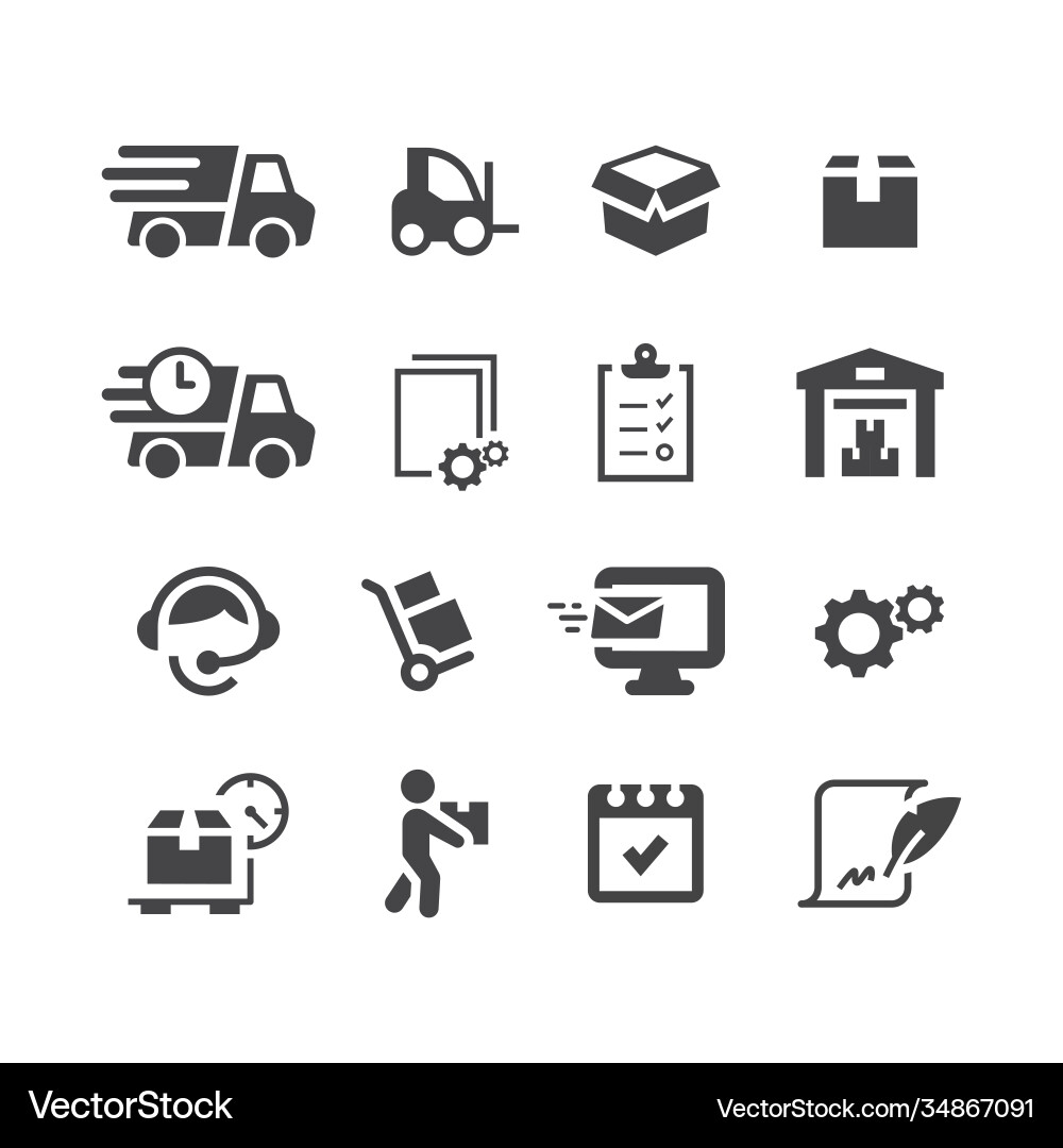 Fulfilment black icon set Royalty Free Vector Image
