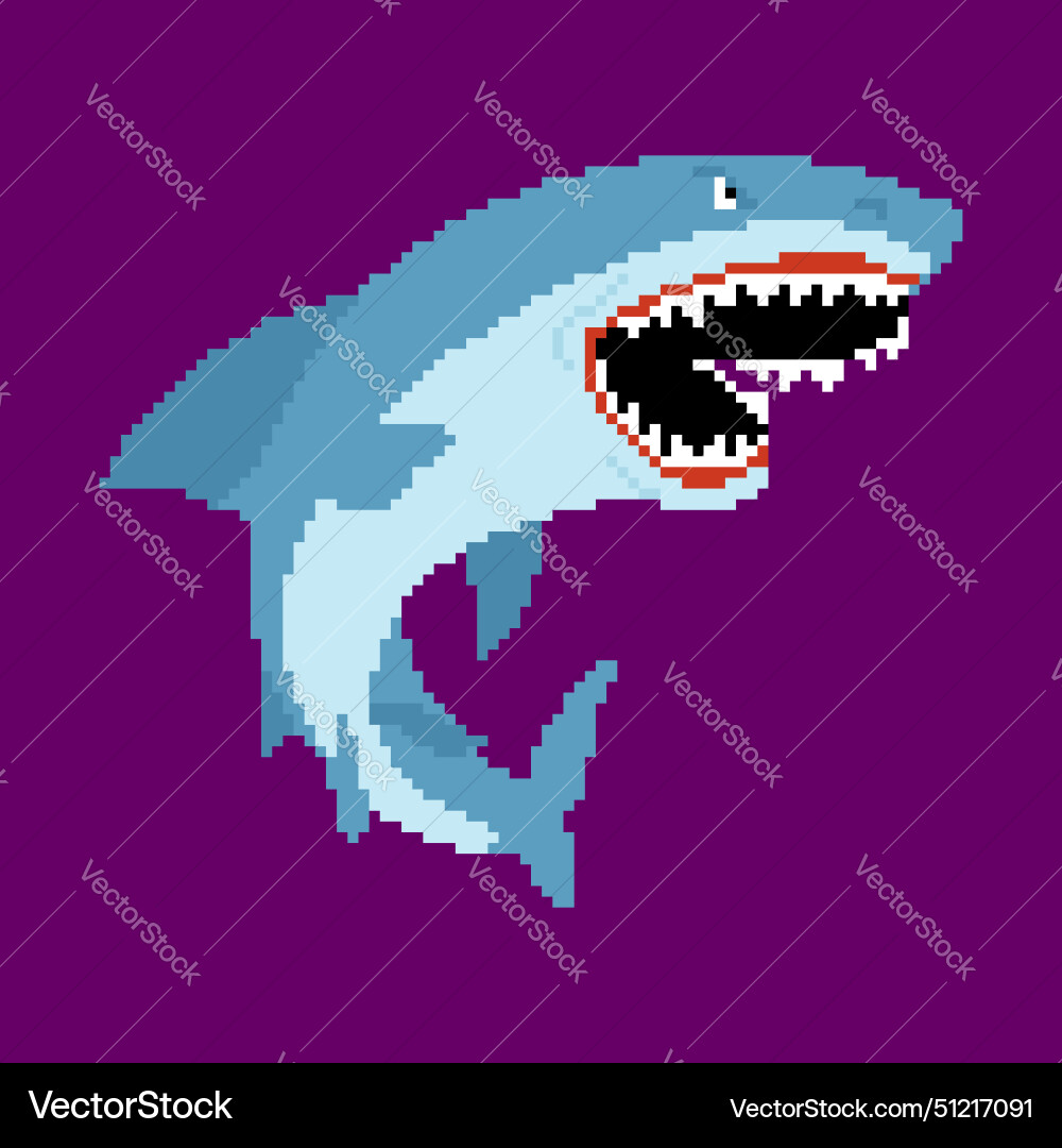 Shark pixel art sea predator 8bit large predatory Vector Image