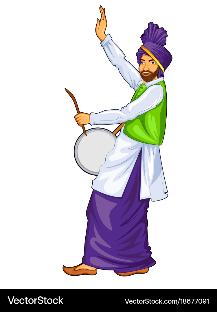 Sikh punjabi sardar playing dhol and dancing Vector Image