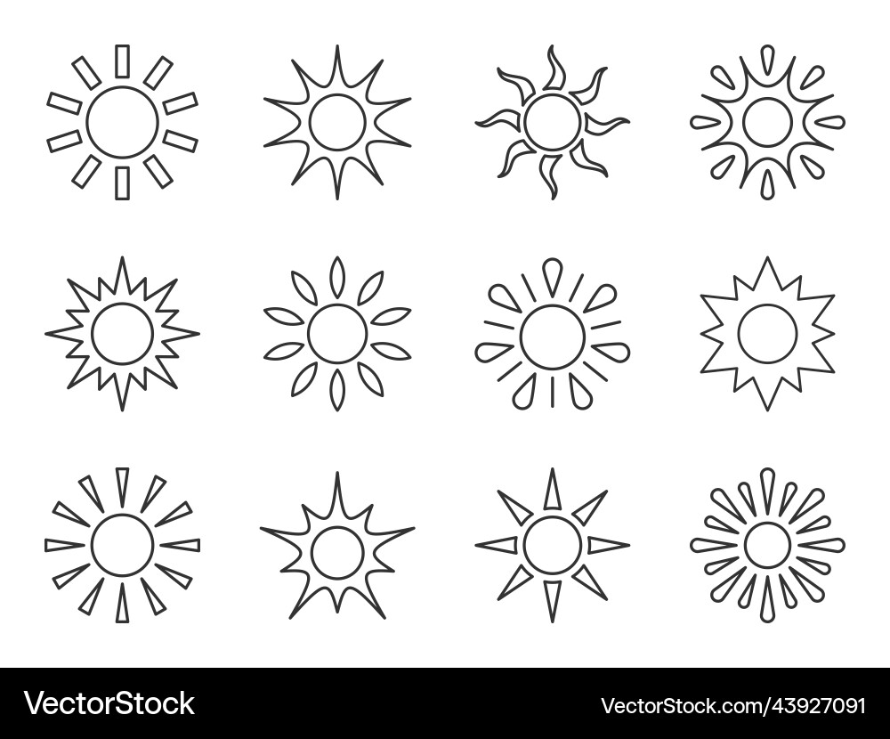 Sun star solar circle sunshine weather icon set Vector Image