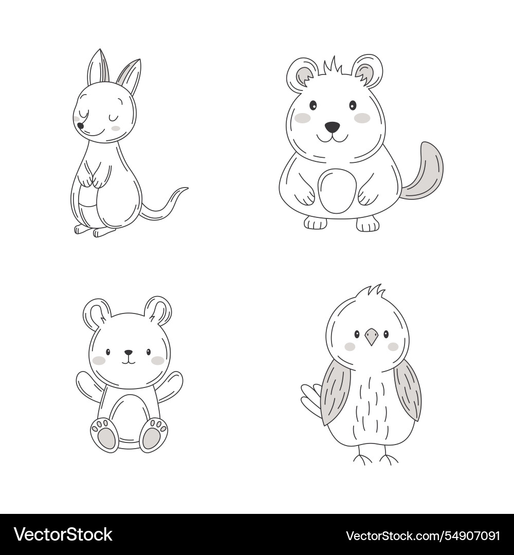 Vignetting set of cute kangaroo mouse bear owl Vector Image