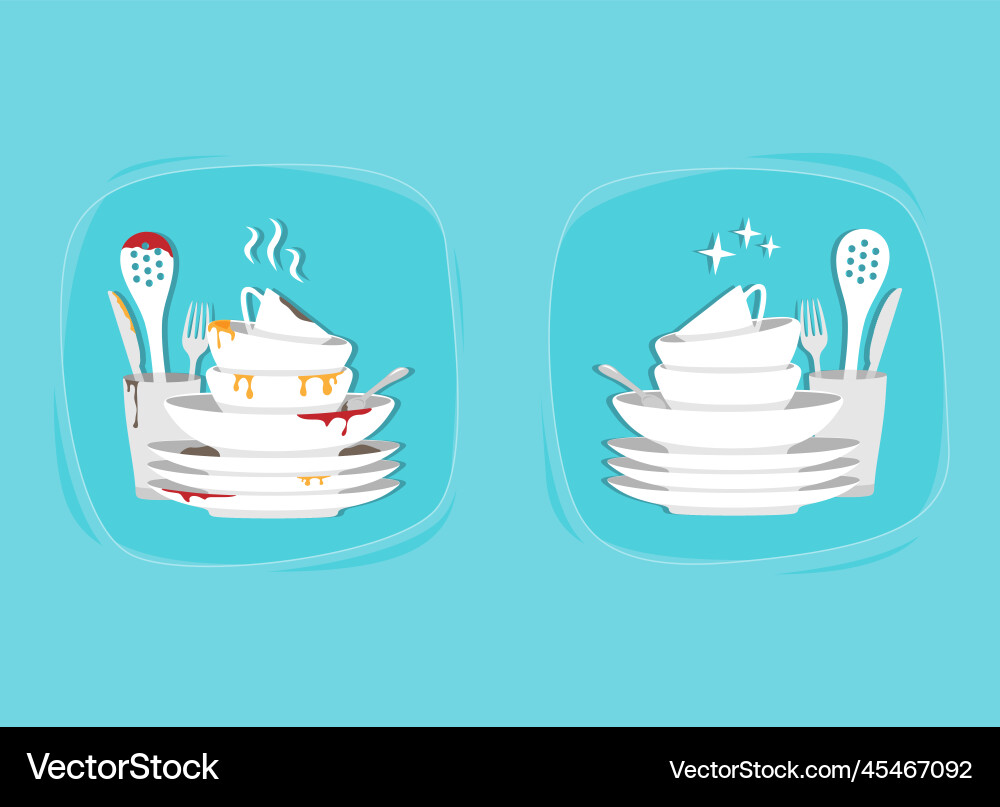 Dirty and Clean Dishes Royalty Free Vector Image