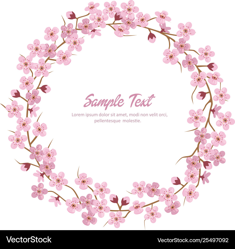 Sakura flower wreath round frame Royalty Free Vector Image