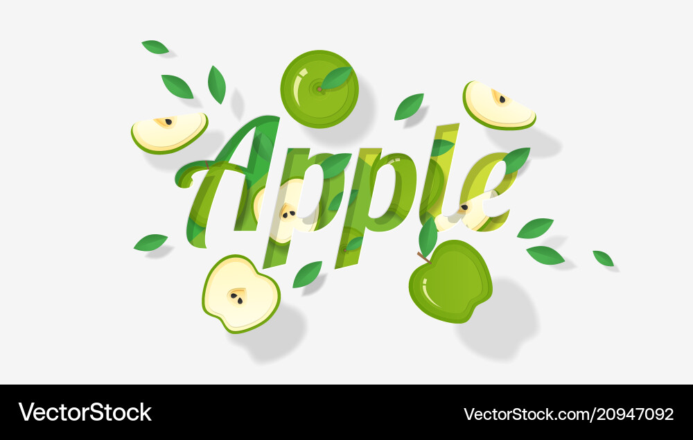 Word apple design in paper art style Royalty Free Vector