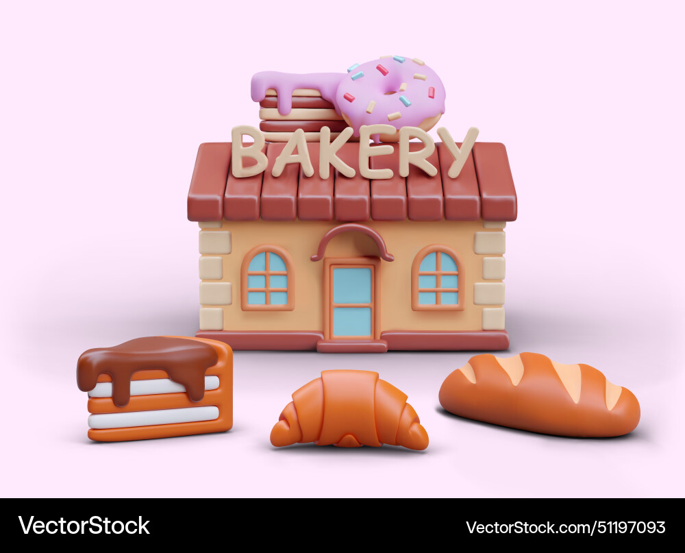 3d building with signboard croissant donut bread Vector Image
