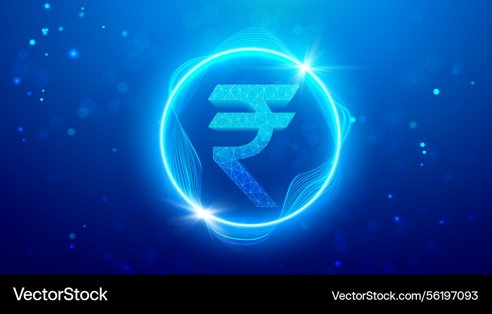 Digital rupee symbol with glowing circular wave Vector Image