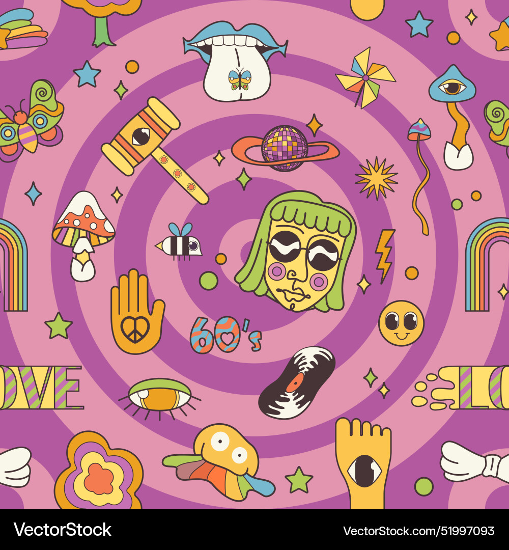 Groovy cartoon psychedelic seamless pattern Vector Image