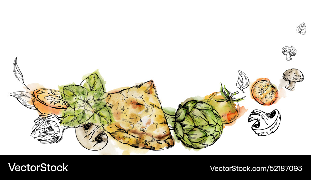 Hand drawn watercolor ink pizza dough slice Vector Image