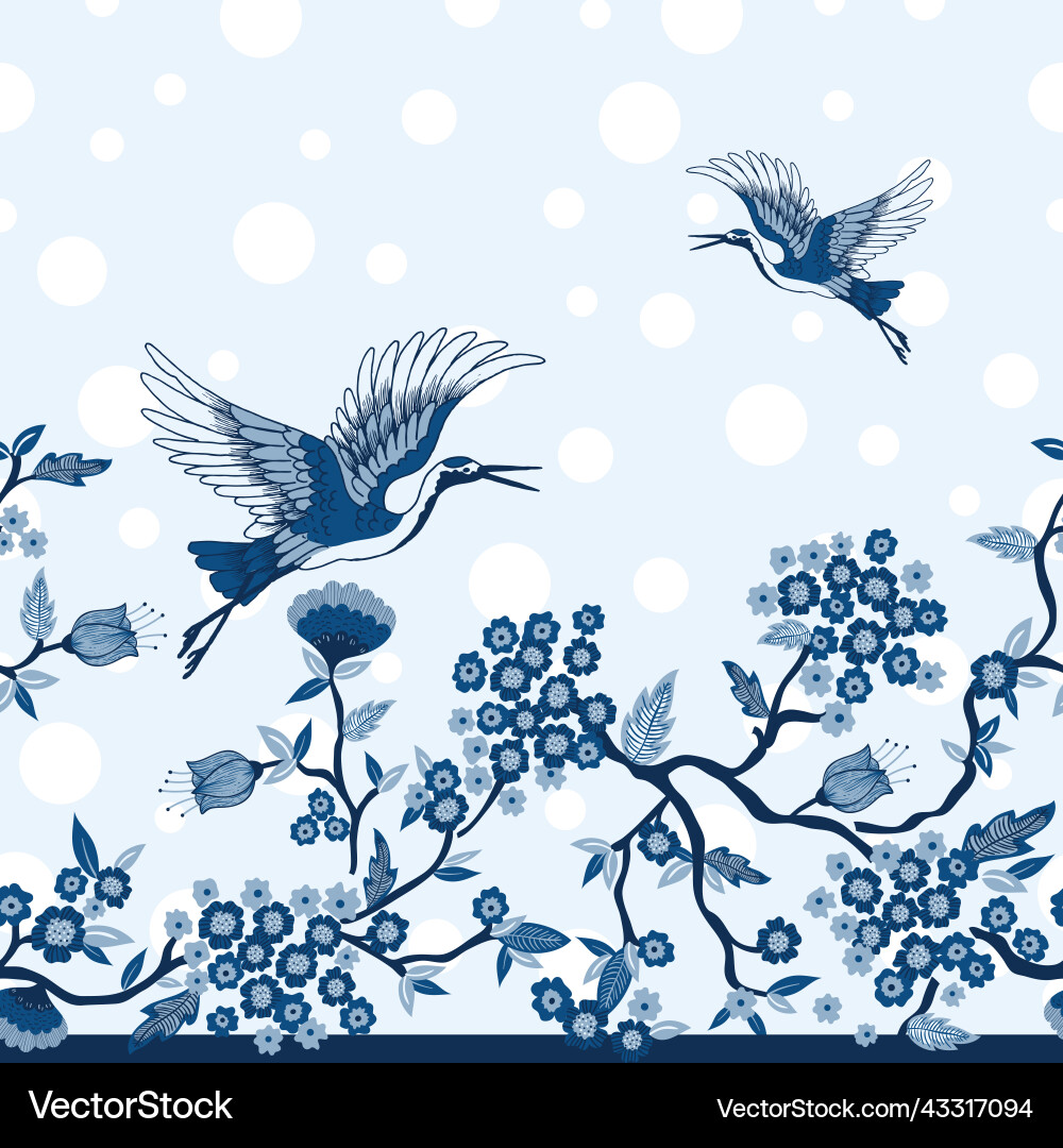 Blue monochrome chinoiserie seamless border Vector Image