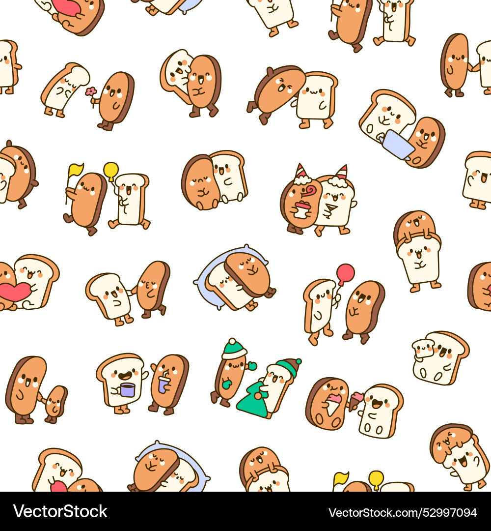 Funny couple bread cartoon characters Royalty Free Vector