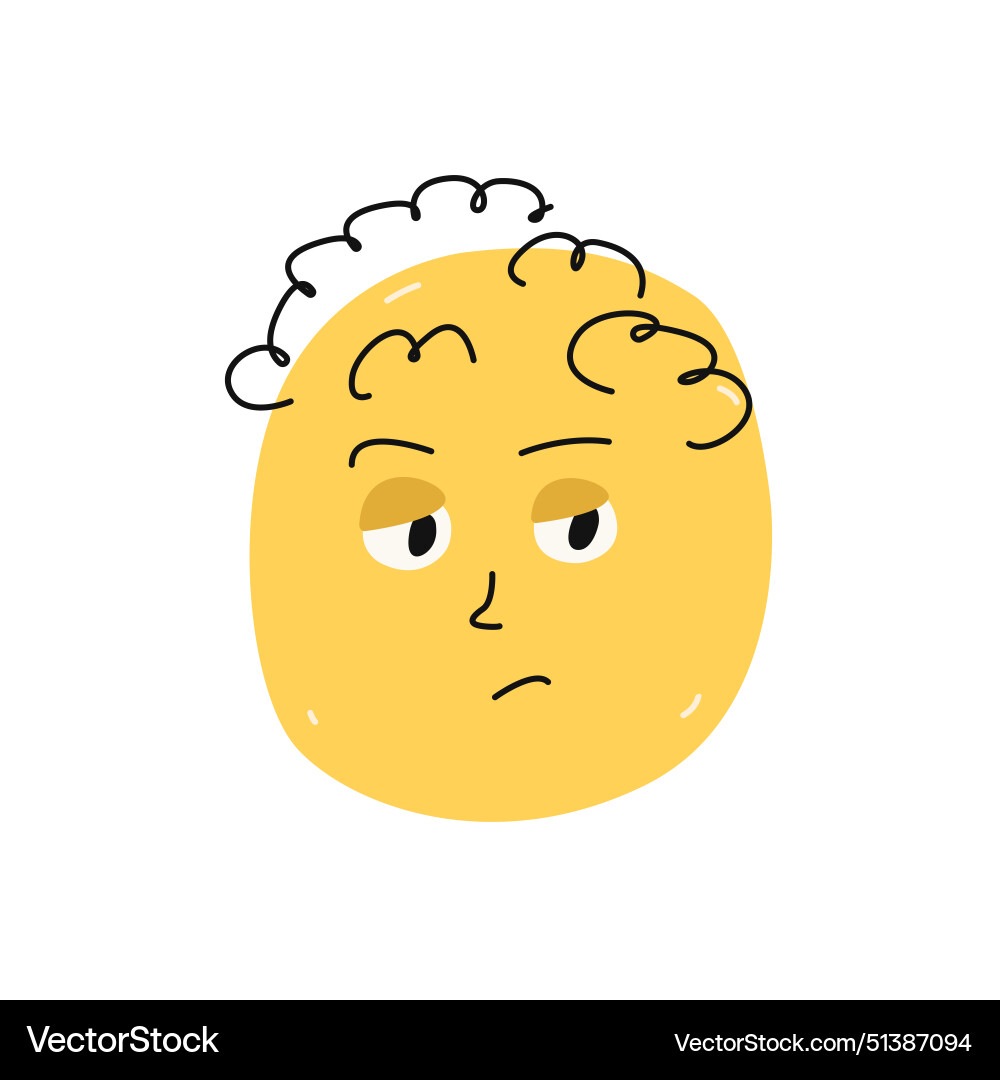 Hand drawn dissatisfied yellow face with curly Vector Image