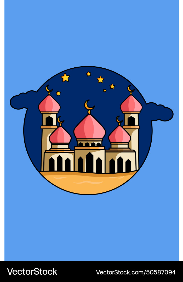 Pink mosque in circle cartoon Royalty Free Vector Image