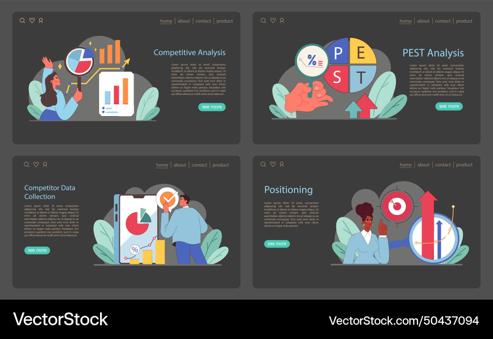 Web analytics set engaging in competitive Vector Image