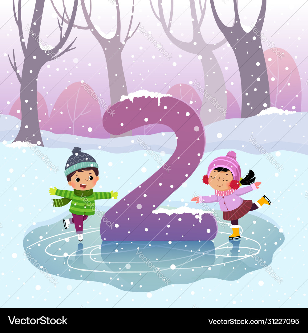 Counting Number 2 Flashcard - Kids Learning Vector Image