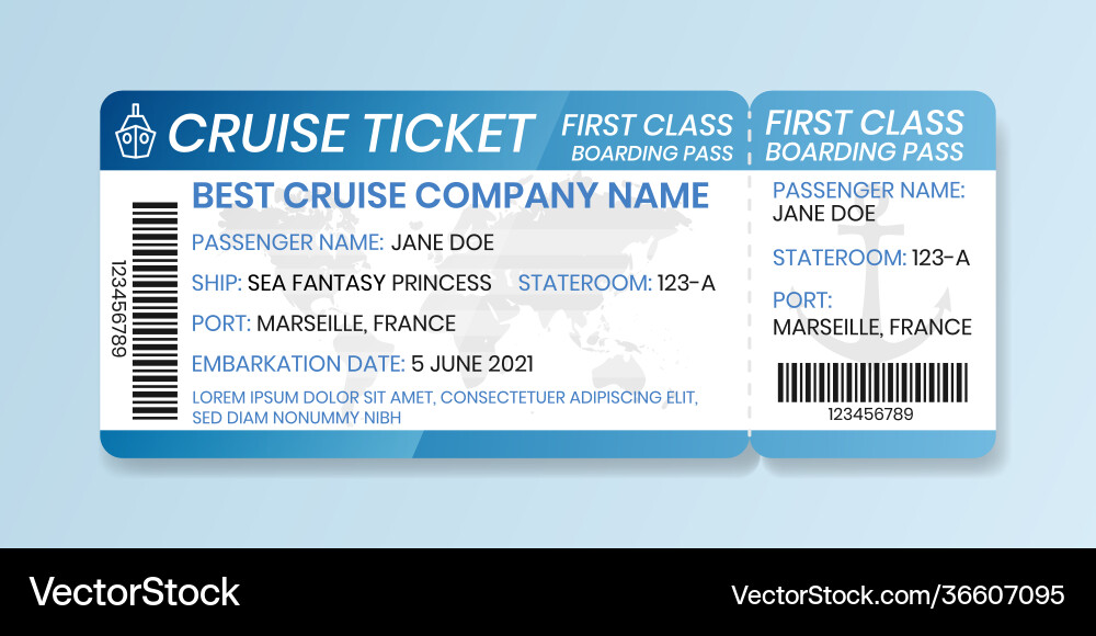 Cruise Boarding Pass Template - Ferry Ticket Vector Image