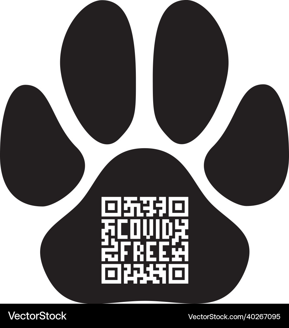 Paw print with covid19 free qr-code Royalty Free Vector
