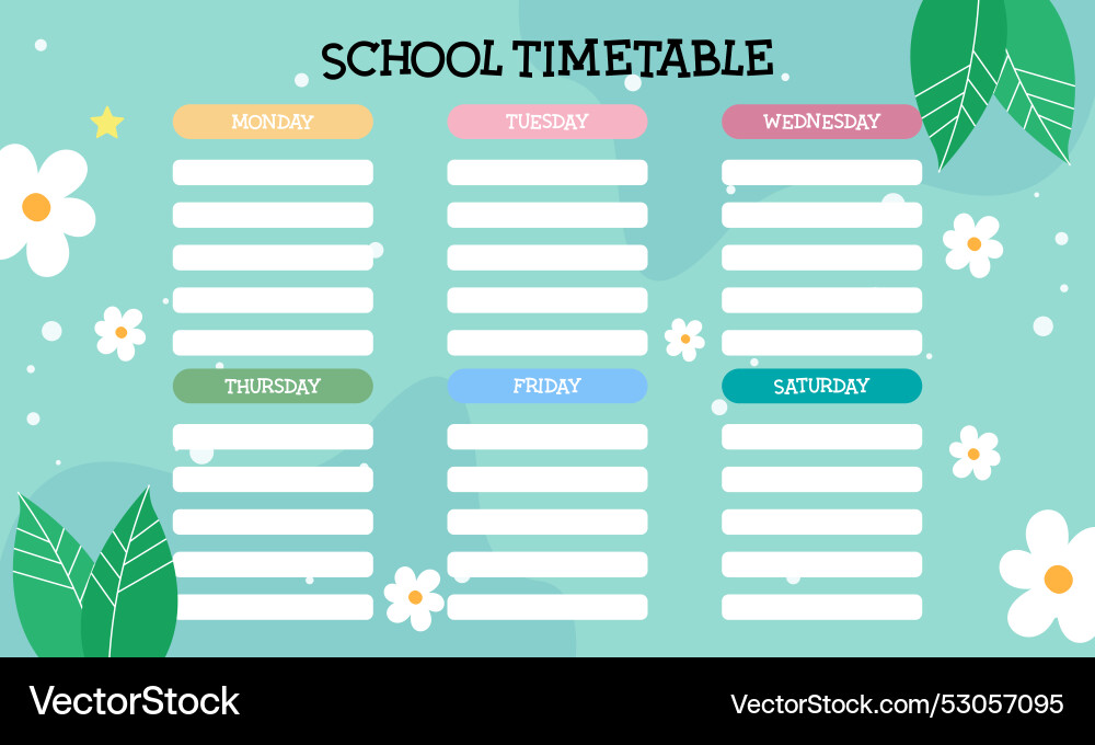 School timetable poster template Royalty Free Vector Image