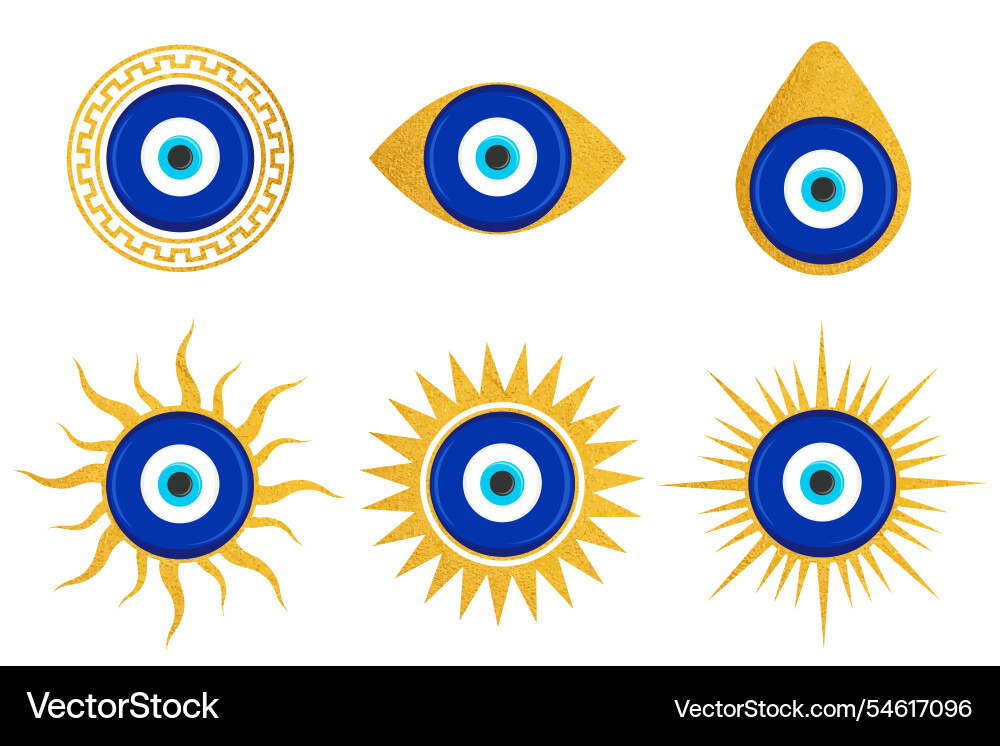 Evil eye blue turkish symbol set magic nazar bead Vector Image