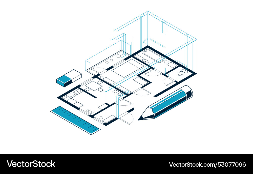 Floorplan implementation drawing with pencil flat Vector Image