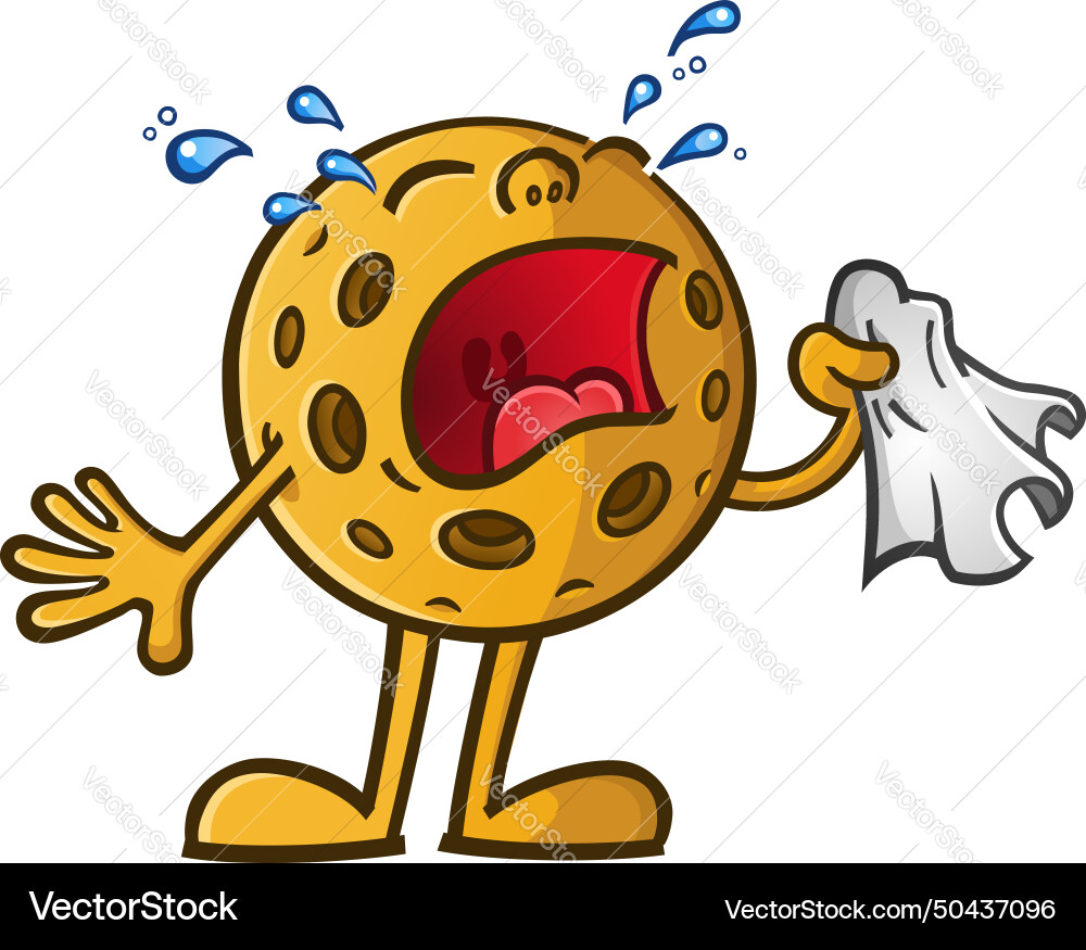 Pickleball cartoon crying into a handkerchief Vector Image