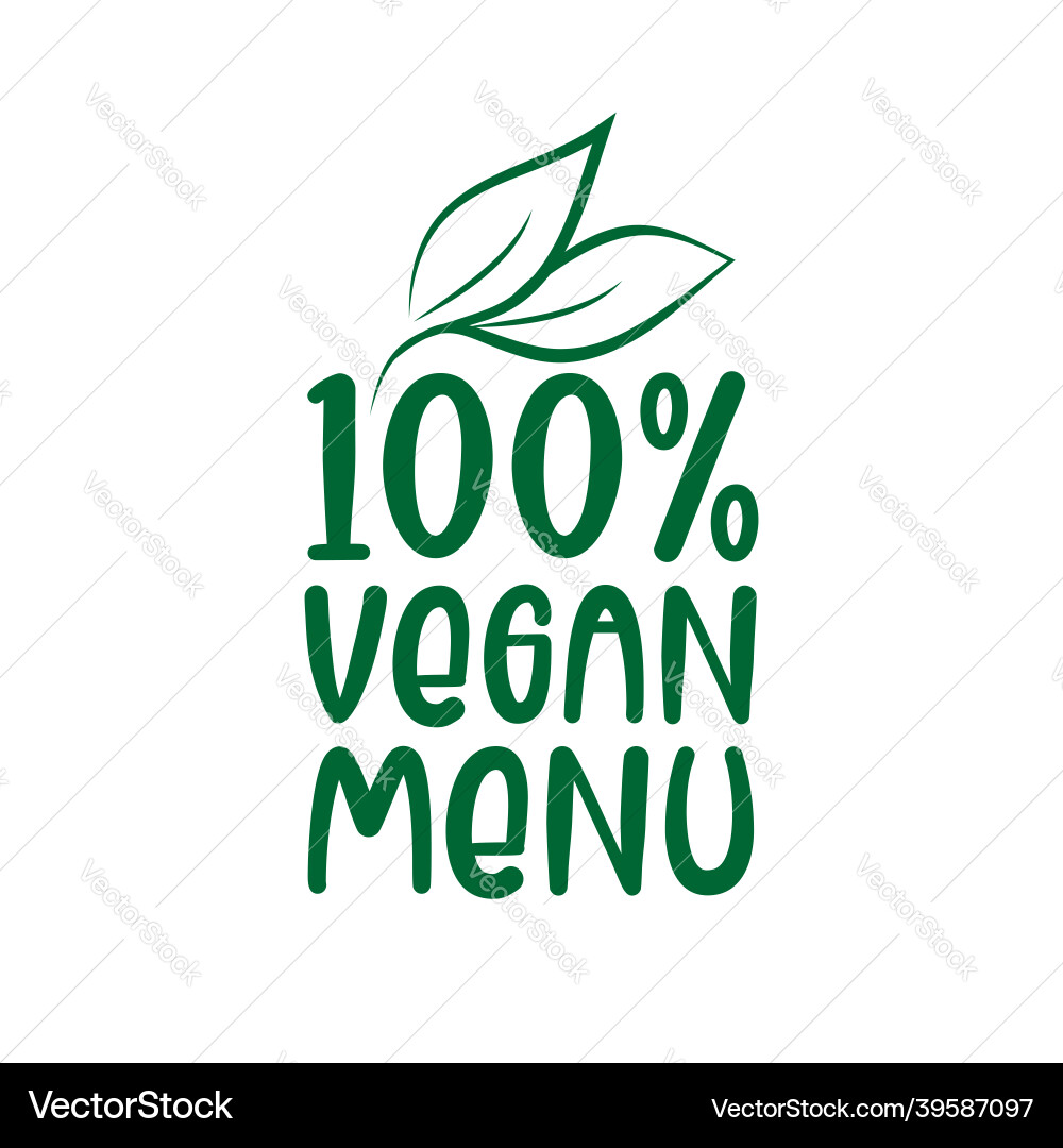 100 vegan menu -logo green leaf label Royalty Free Vector