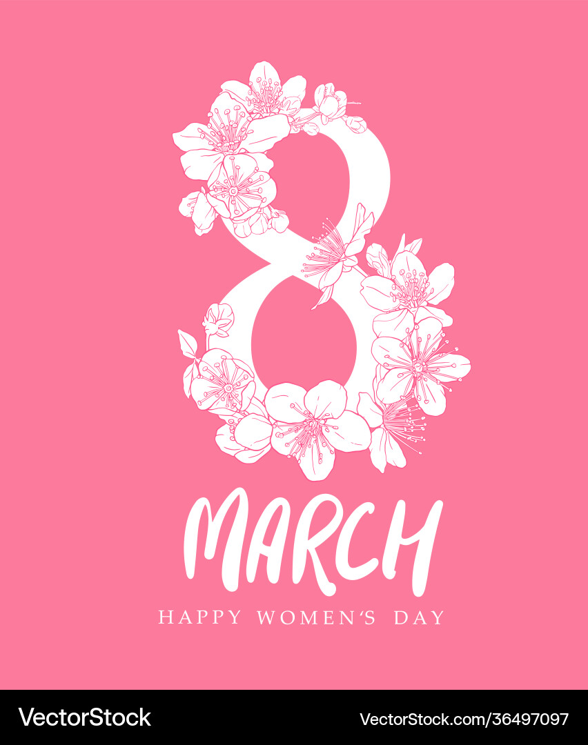 8 march card design with cherry Royalty Free Vector Image