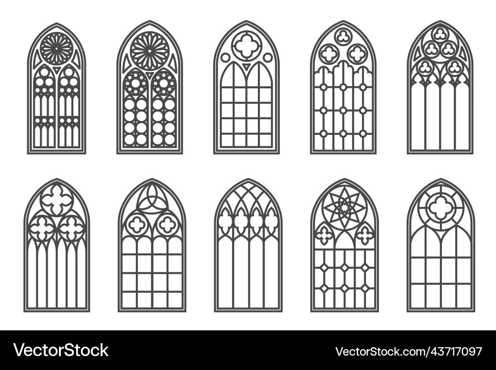 Church medieval windows set old gothic style Vector Image