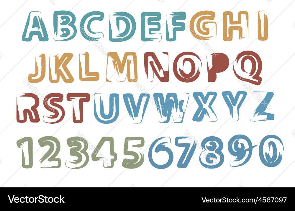 Painted alphabet and digits Royalty Free Vector Image