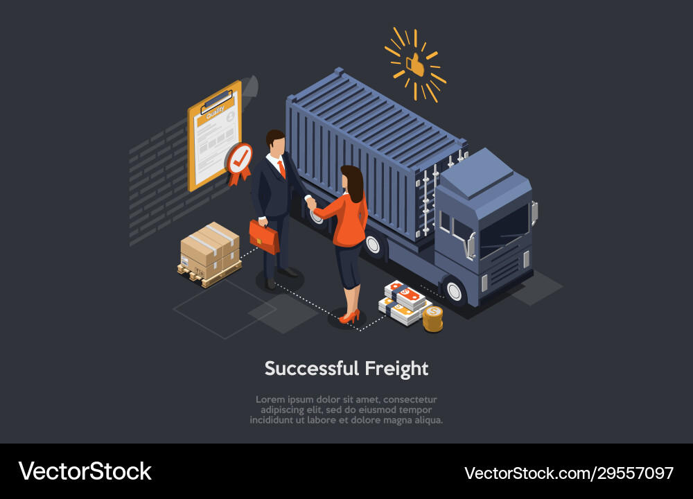 Successful Logistics Deal - Isometric Royalty Free Vector