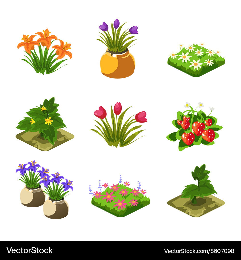 Cute Cartoon Garden Elements Royalty Free Vector Image