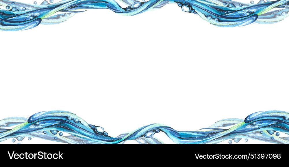 Horizontal frame with water waves watercolor Vector Image