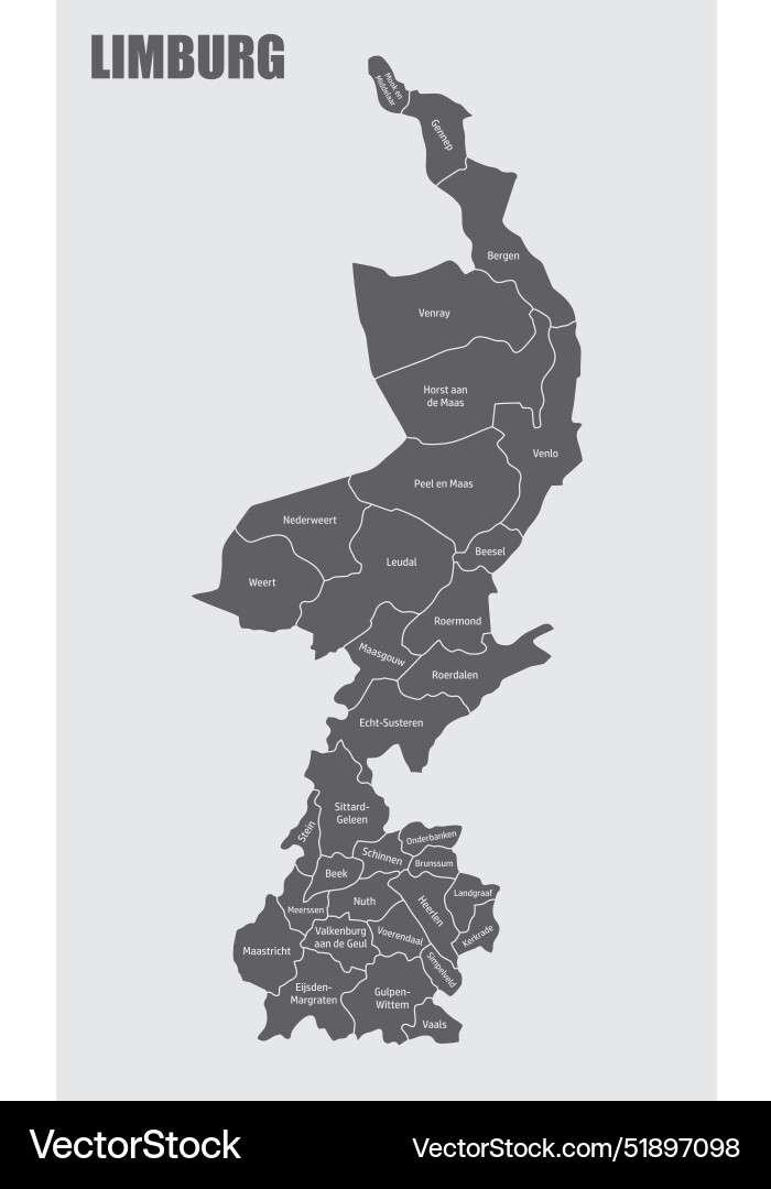 Limburg province administrative map Royalty Free Vector