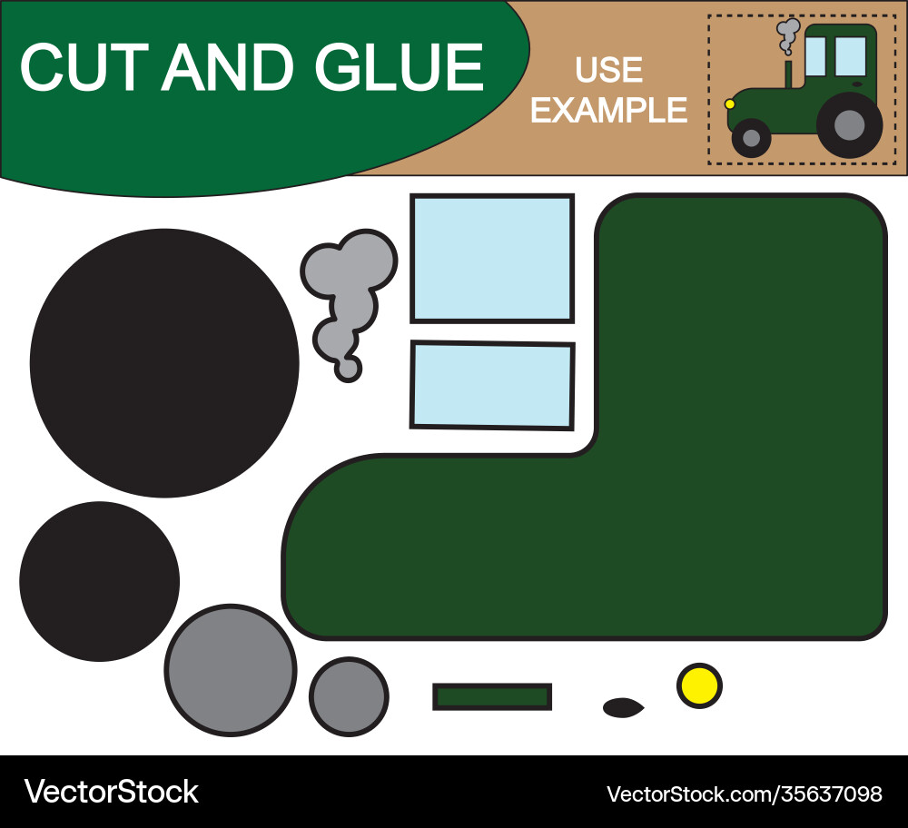 Tractor Activity: Cut, Glue & Create! Vector Image