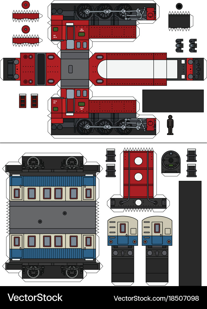 Vintage Red Steam Train Paper Model Royalty Free Vector