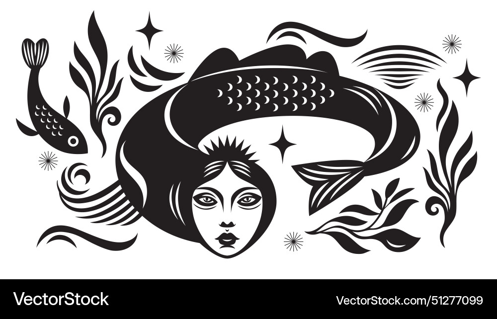 An abstract stylized fish with woman face Vector Image