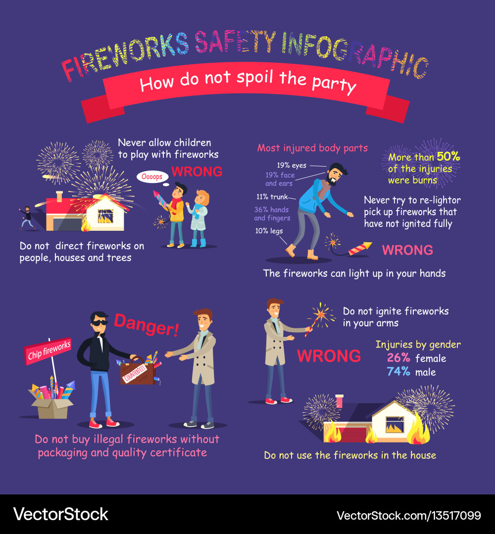 Fireworks safety infographic pictures with rules Vector Image